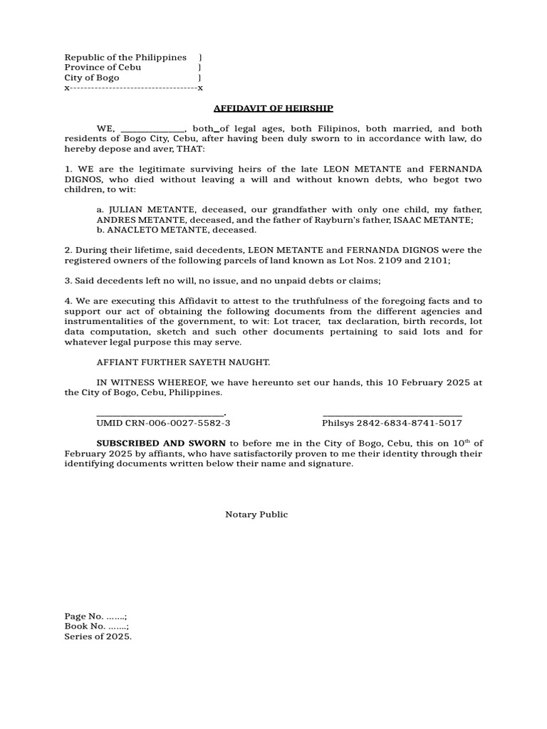 Affidavit of Heirship | PDF