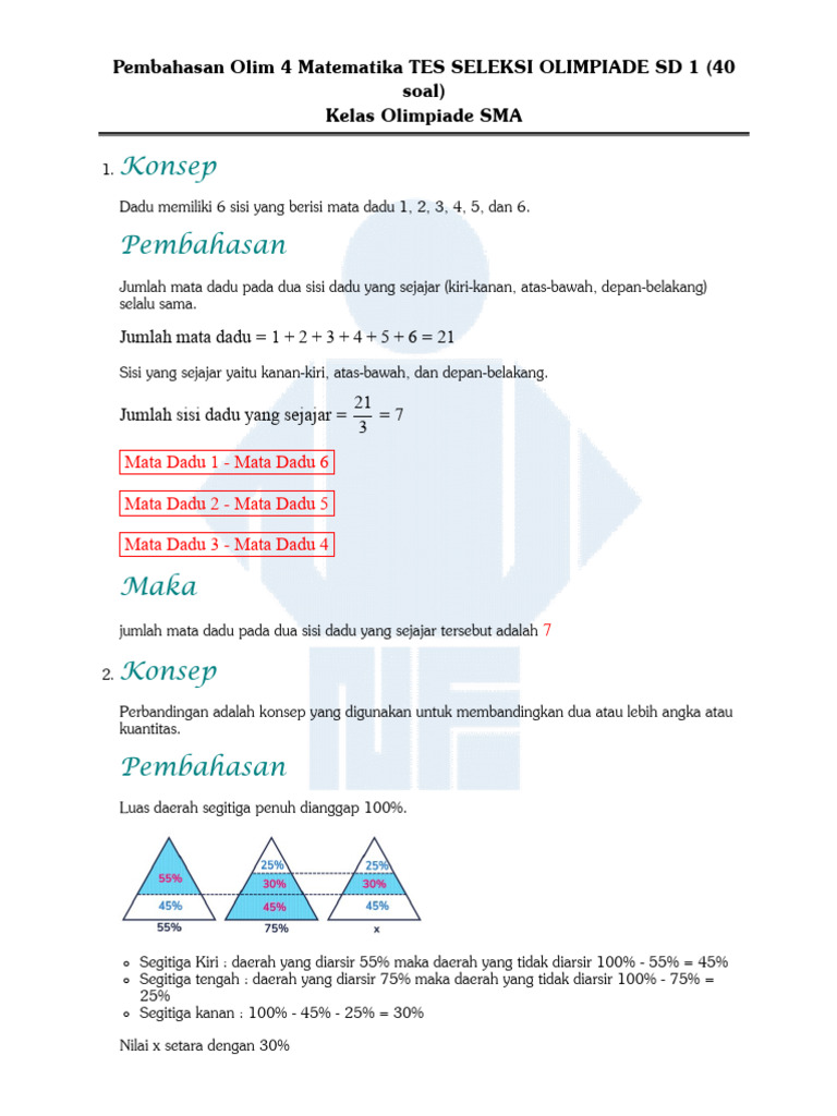 Pembahasan Soal Olimpiade Matematika SD | PDF