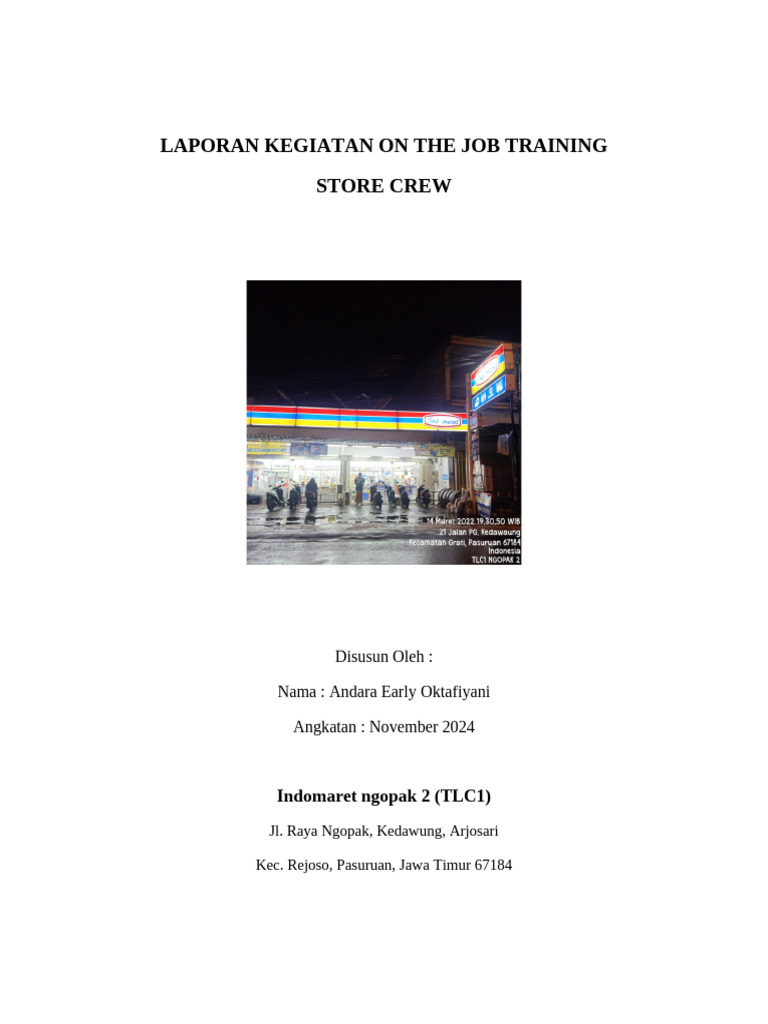 Laporan OJT Crew Indomaret Pasuruan | PDF