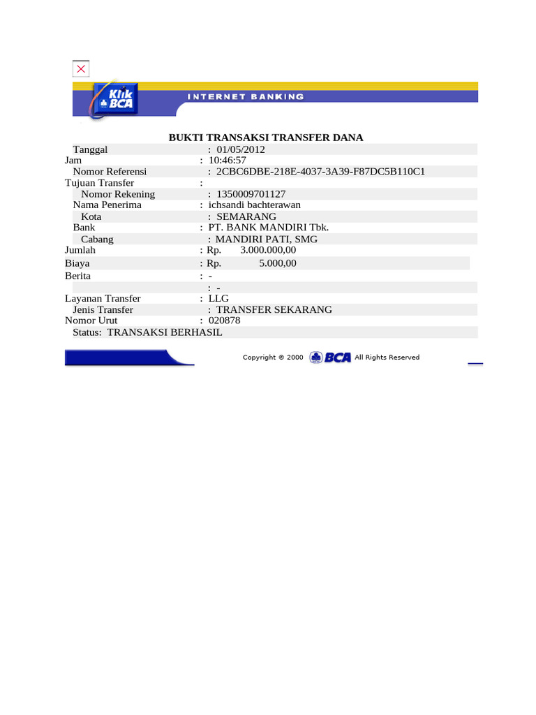 Bukti Transaksi Transfer Dana Bca | PDF