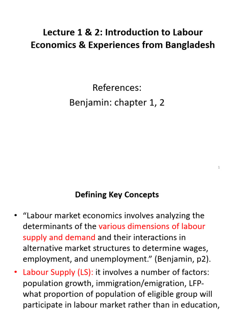 Lecture 1-Introduction To Labour Econ - 2024-1 | PDF | Labour Economics | Employment