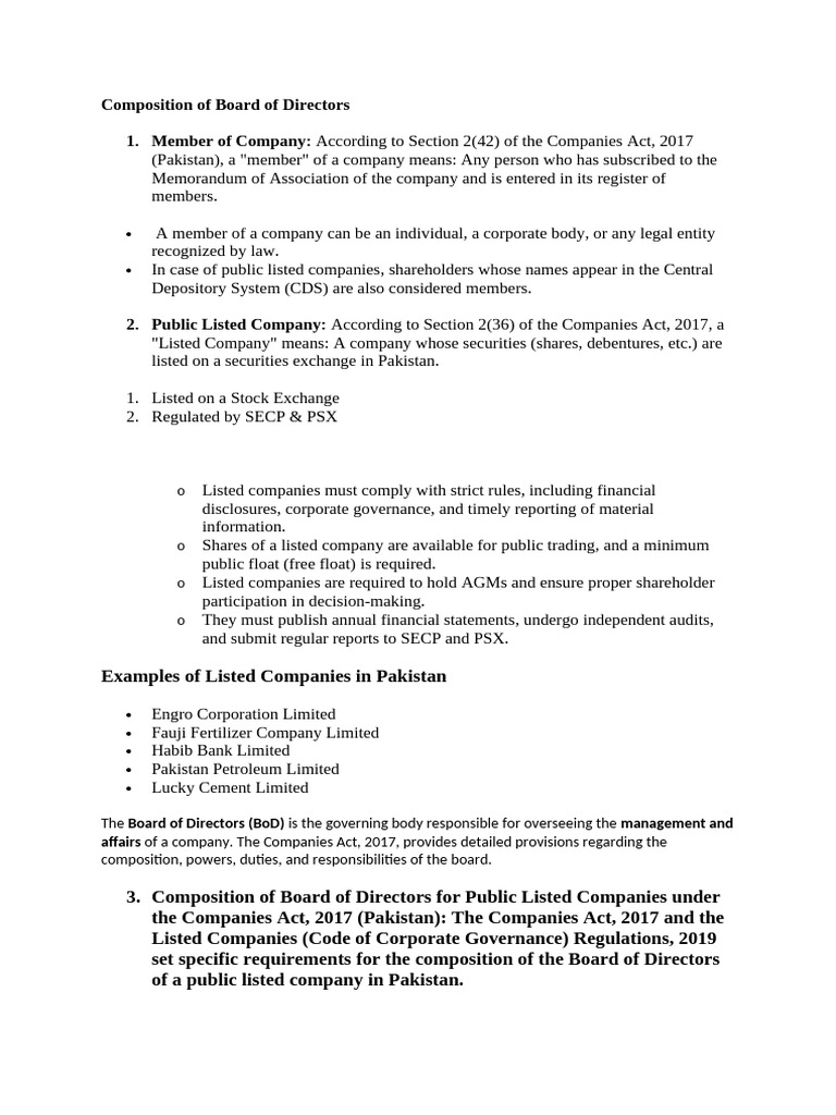 Board Composition in Pakistan's Companies Act | PDF | Regulatory ...