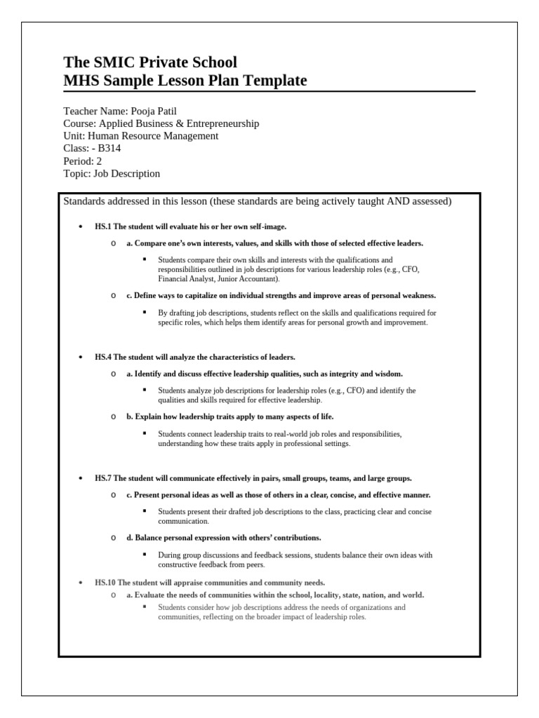 Lesson Plan Template MHS (AutoRecovered) | PDF | Leadership | Lesson Plan