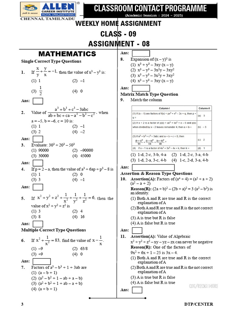 Week-08 - Class-9 - Home Assign - 24-25 - Maths | PDF | Mathematical Analysis | Applied Mathematics