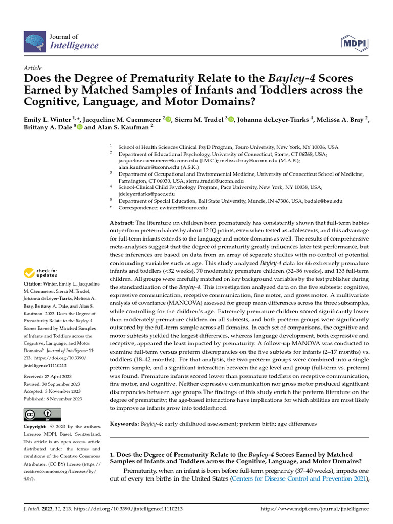 Does the Degree of Prematurity Relate to the Bayley-4 Scores | PDF | Preterm Birth ...