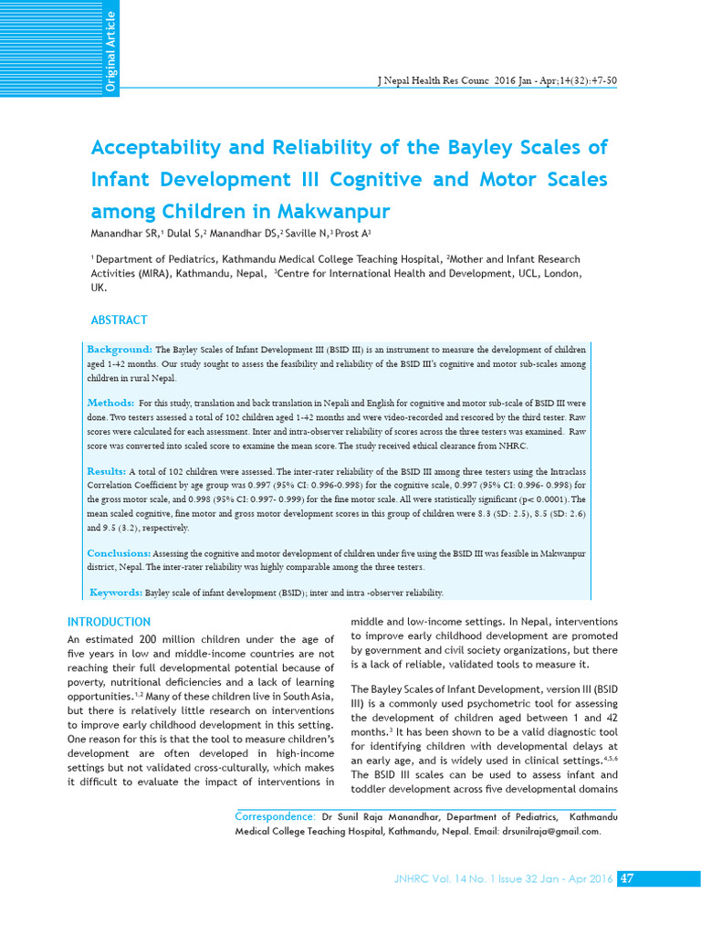 Acceptability and Reliability of The Bayley Scales of Infant ...