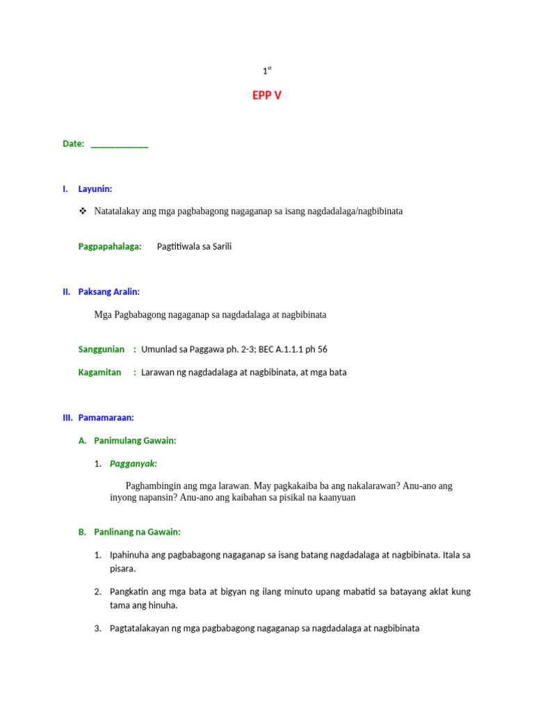 Grade 5 DLP EPP | PDF