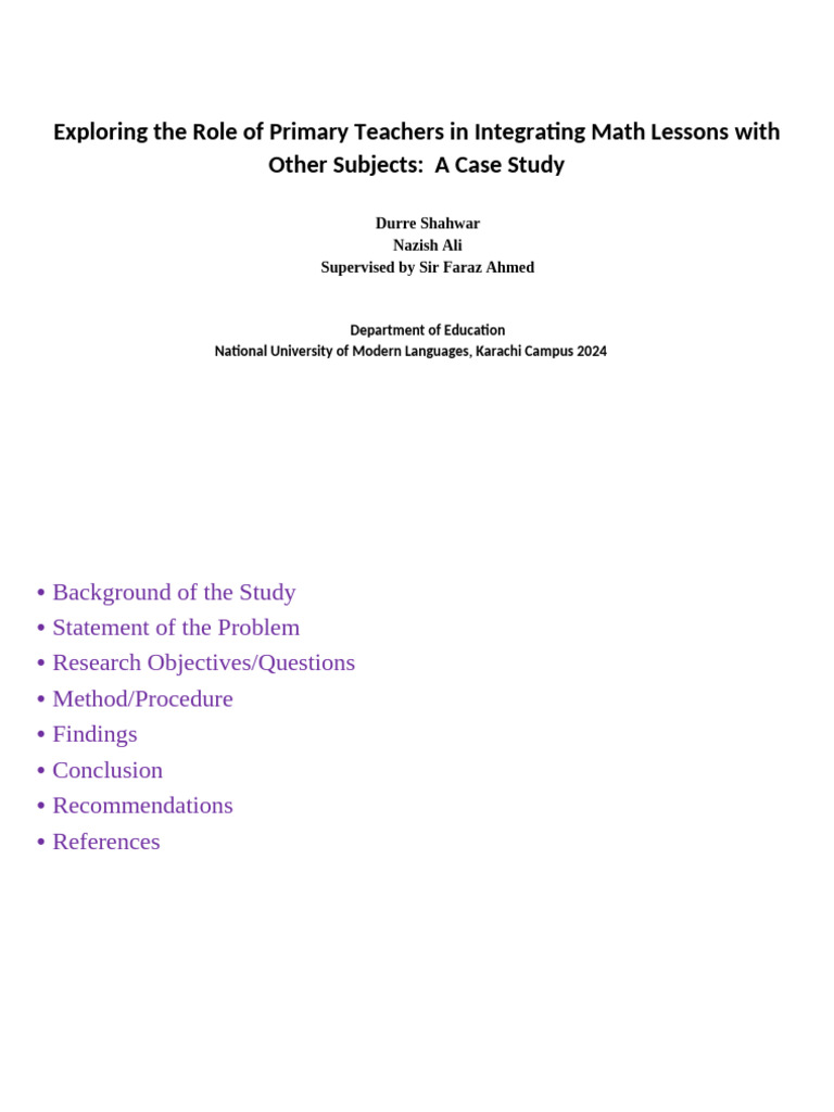 Role of Primary Teachers in Integrating Math Lessons | PDF