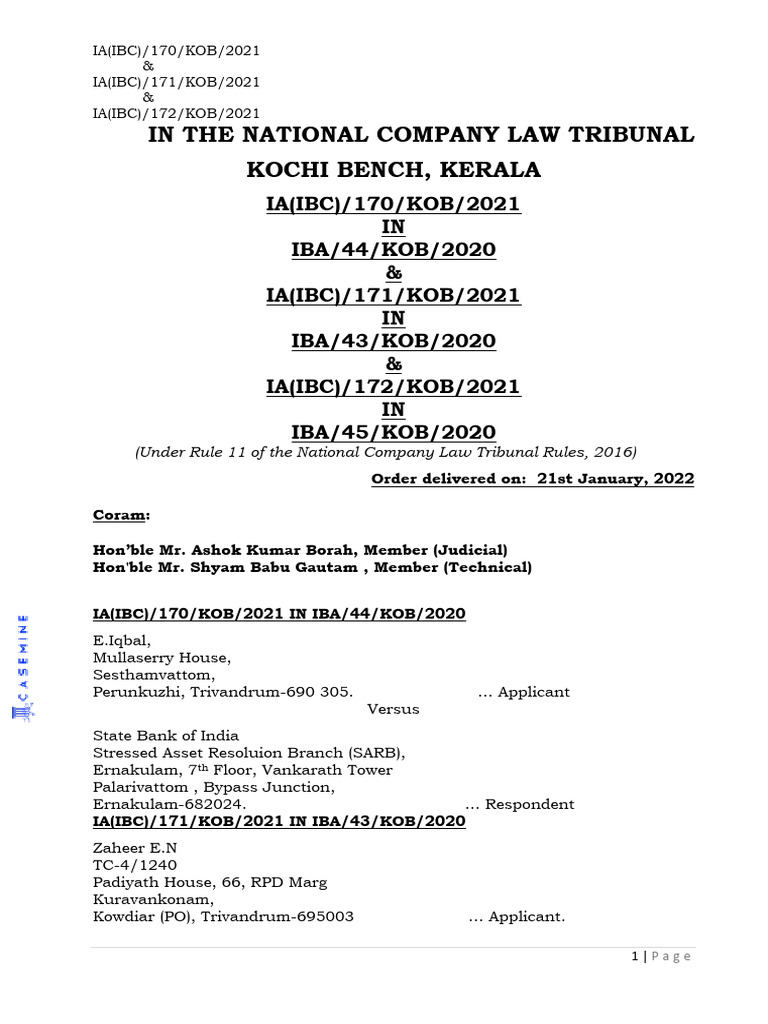 NCLT Orders on Personal Guarantors Cases | PDF | Bankruptcy | Insolvency