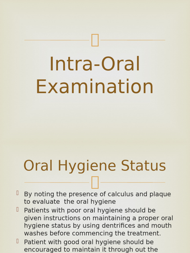 Intra Oral Examination | PDF | Tooth | Mouth