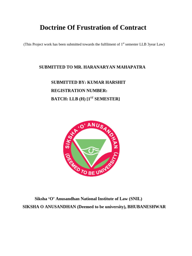 Doctrine of Frustration of Contract | PDF | Civil Law (Legal System ...