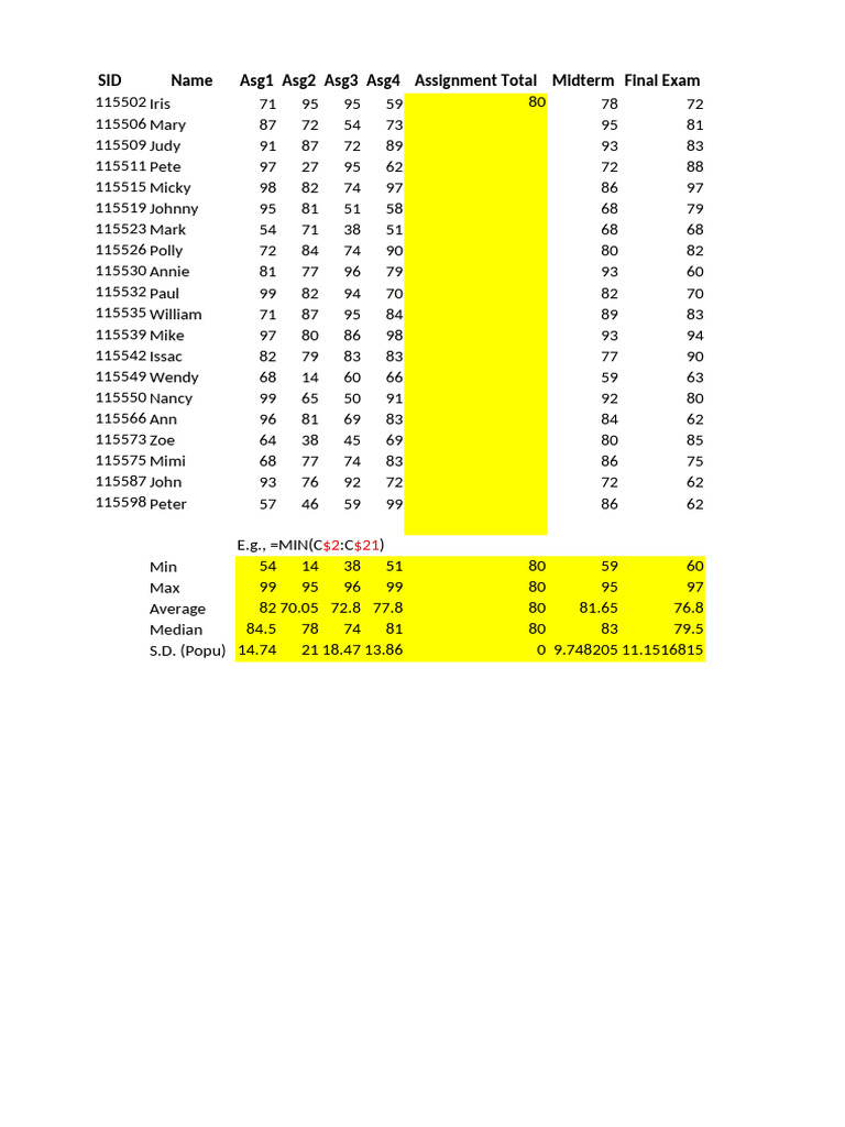 ENGG1003 02 SpreadsheetApplication a Demo Score Data | PDF