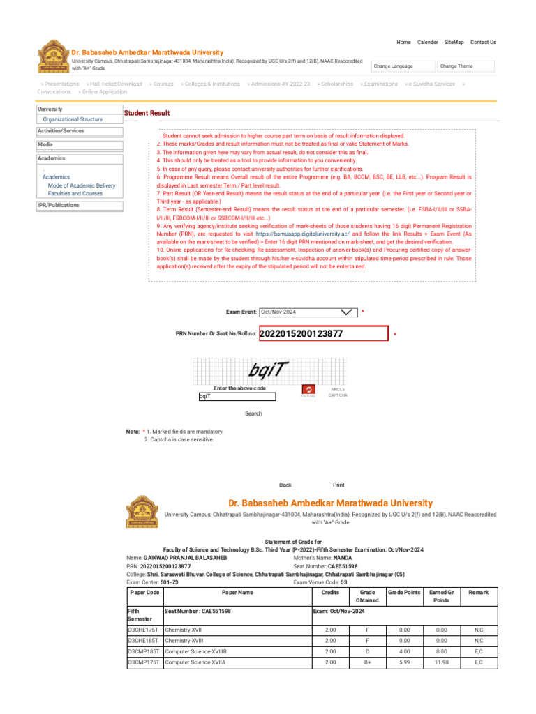 Bamu University Result Information | PDF | Educational Stages