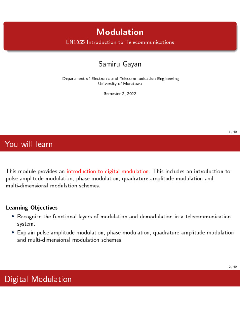 Introduction to Digital Modulation Techniques | PDF | Modulation | Bandwidth (Signal Processing)