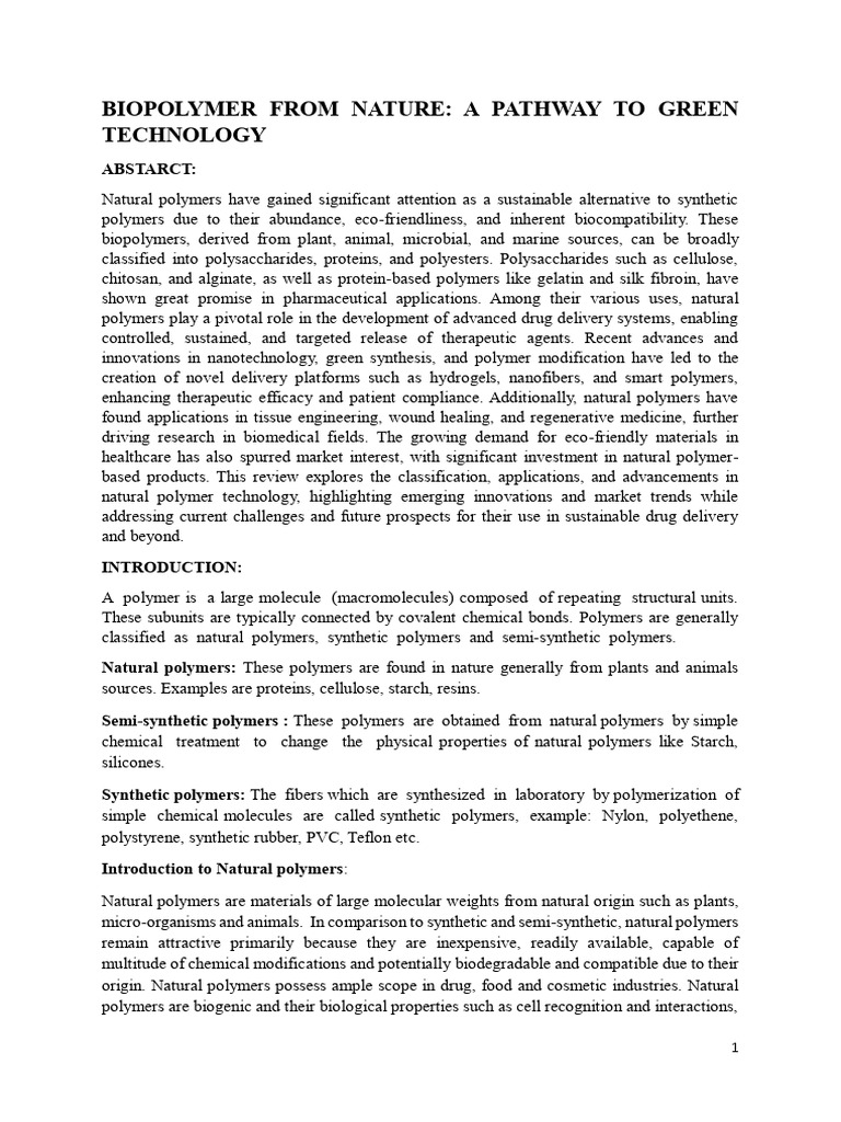 Natural Polymers in Sustainable Drug Delivery | PDF | Biopolymer | Agar