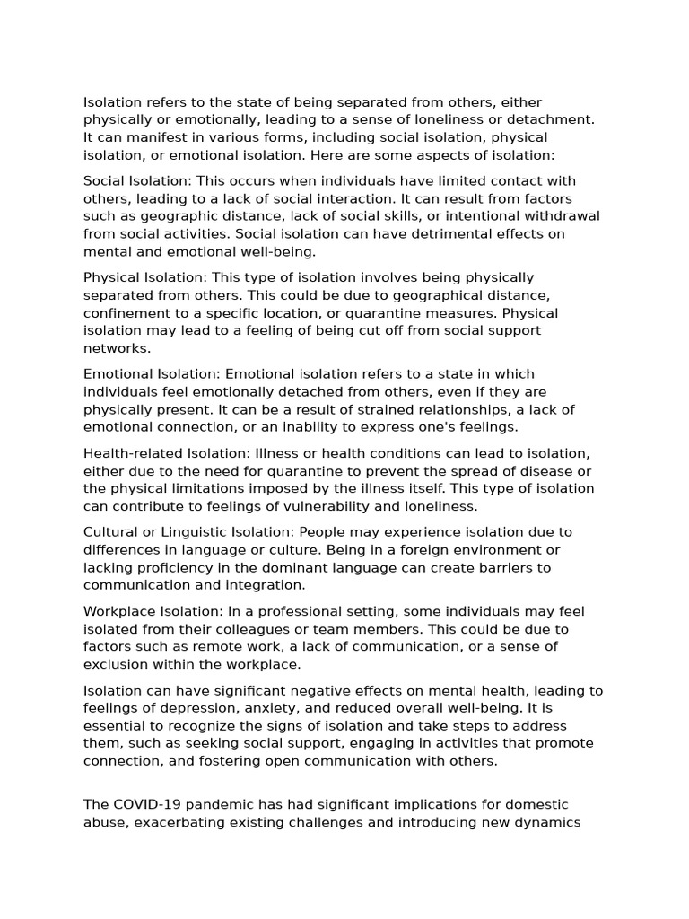 Understanding Isolation and Its Impacts | PDF | Domestic Violence ...