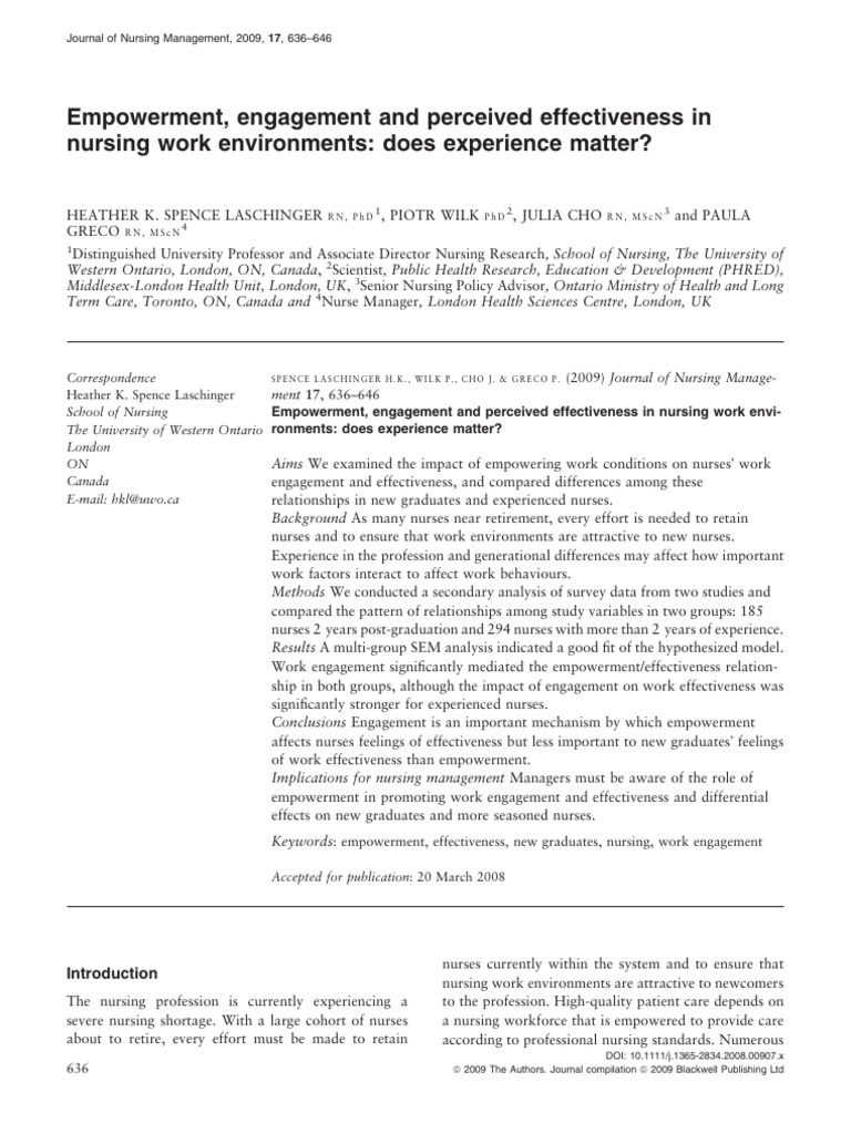 J Nursing Management - 2009 - SPENCE LASCHINGER - Empowerment ...