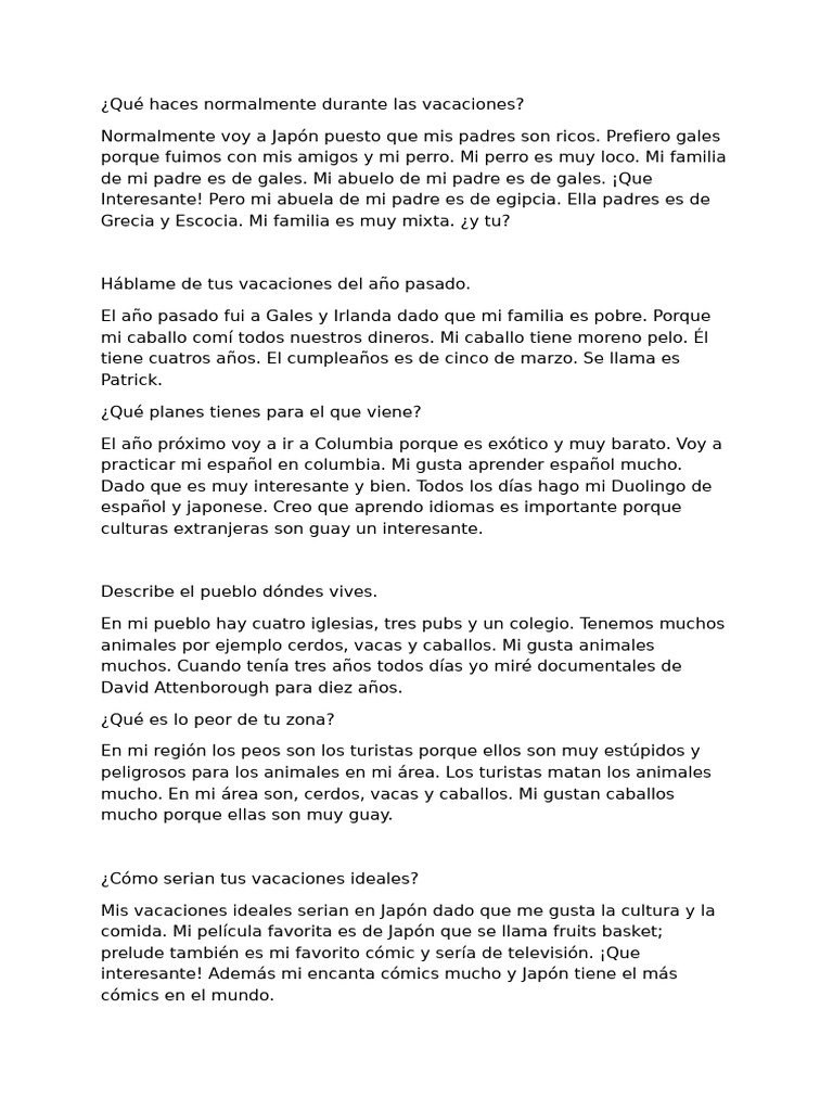 Vacaciones y Cultura: Mis Experiencias | PDF