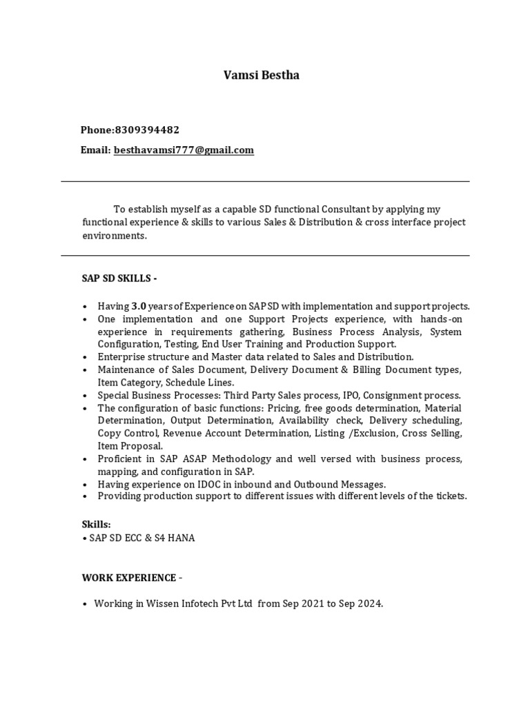 Vamsi Sap SD Resume | PDF | Information Technology | Computing