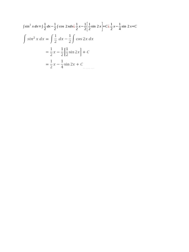 X DX DX XDX X X C: Sin 1 2 1 2 Cos 2 1 2 1 4 Sin 2 | PDF