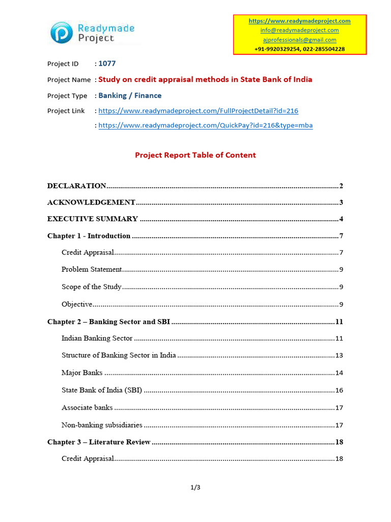 MBA Project TOC | PDF
