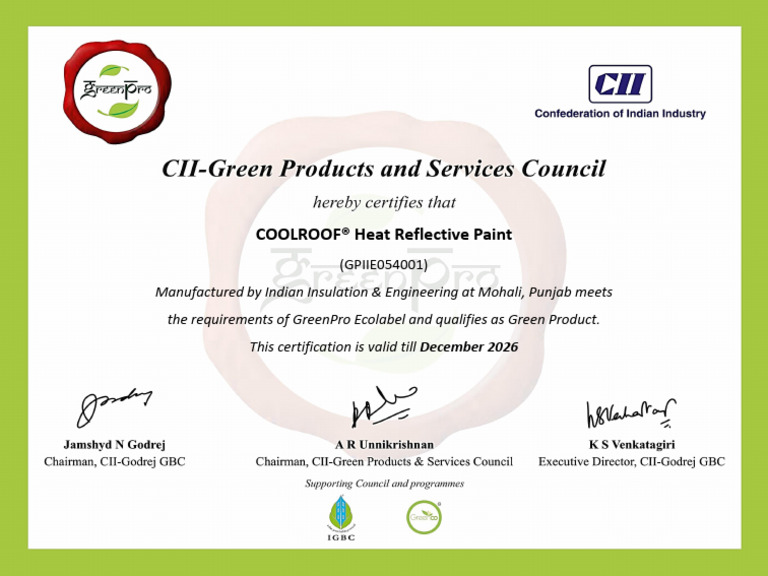Coolroof_High SRI paint renew certiifcate | PDF