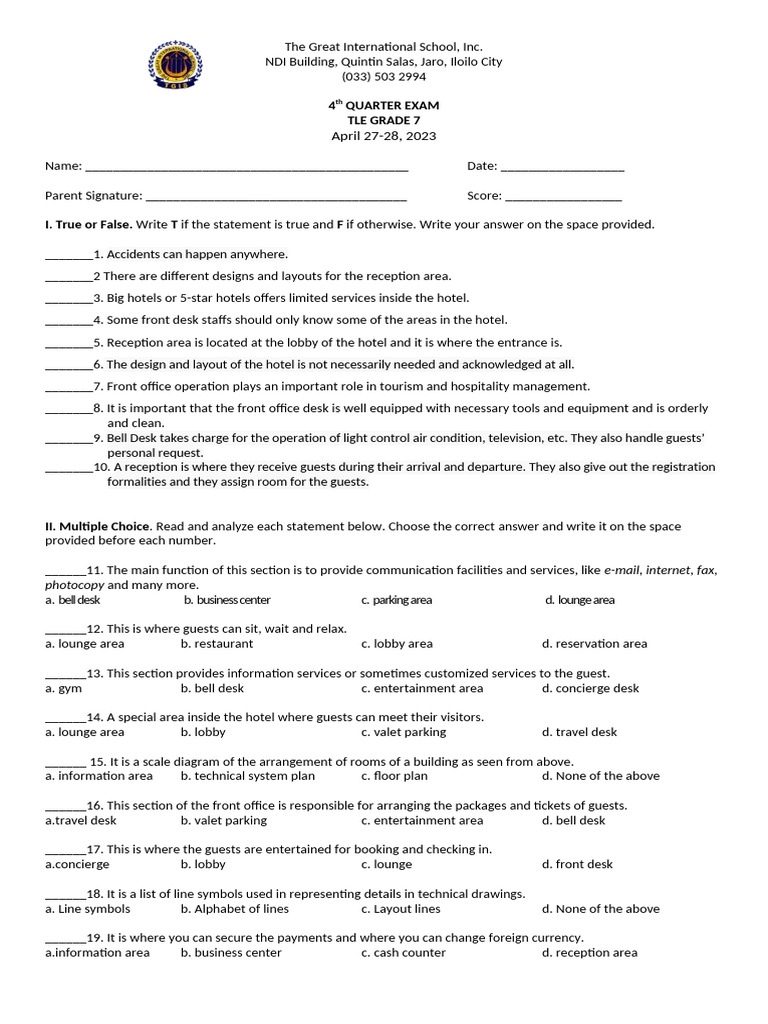 TLE 7 4th QUARTER EXAM | PDF