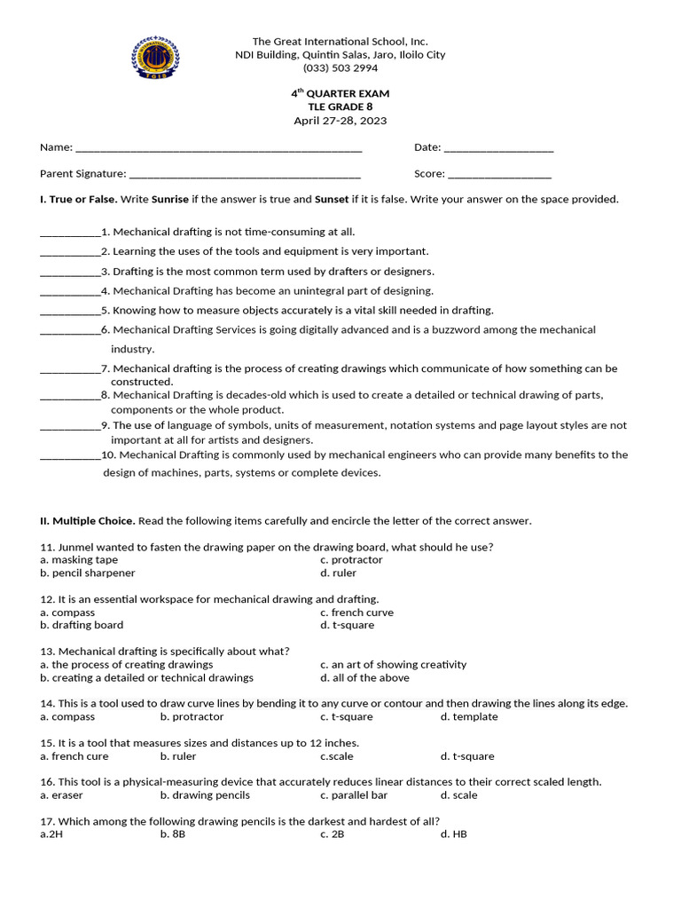 TLE 8 4th QUARTER EXAM | PDF | Technical Drawing | Drawing