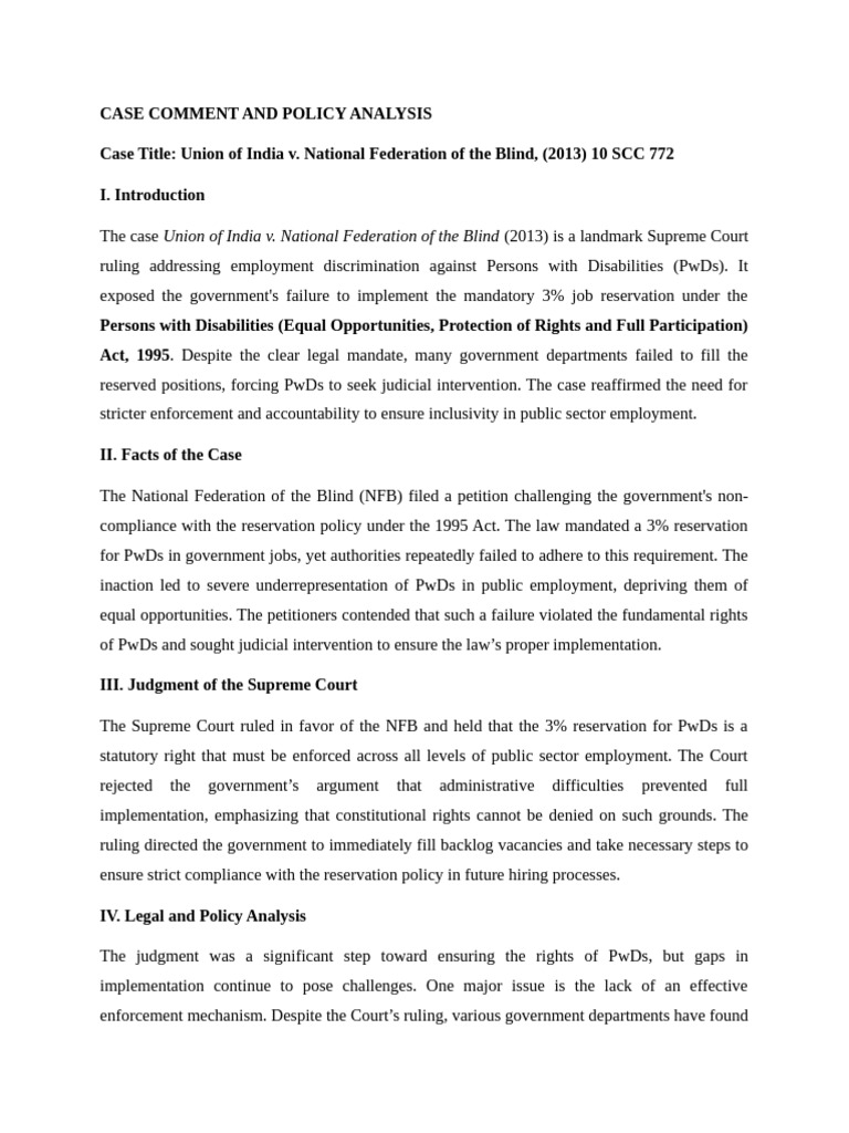 Union of India v. National Federation of the Blind | PDF | Supreme ...