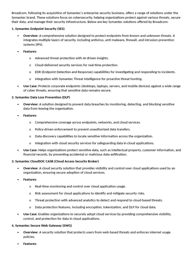 Broadcom Symantec Solutions | PDF | Security | Computer Security