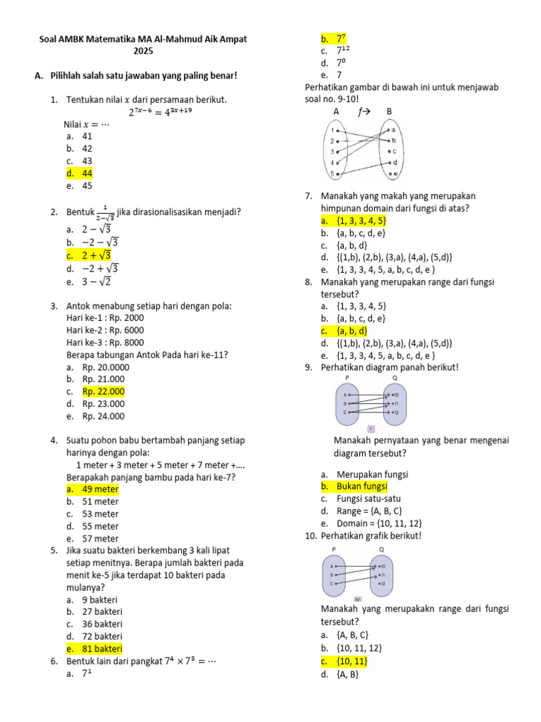 FIX Soal AMBK Matematika MA | PDF