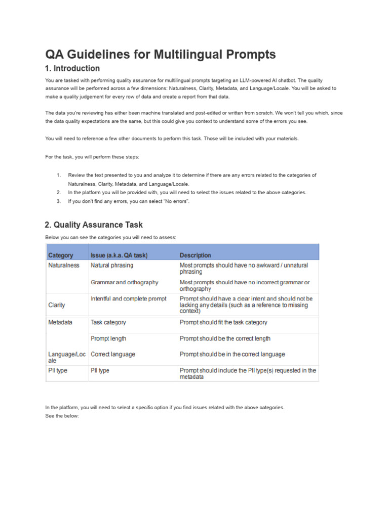 Prompt_QA_Guidelines for Multilingual Prompts_PII | PDF | Softball | Orthography