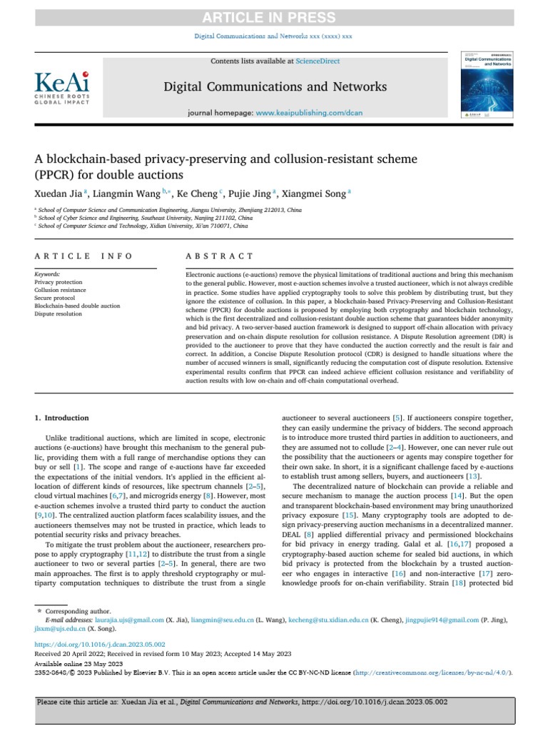 A Blockchain-Based Privacy-Preserving and Collusion-Resistant Scheme | PDF | Auction | Computer ...