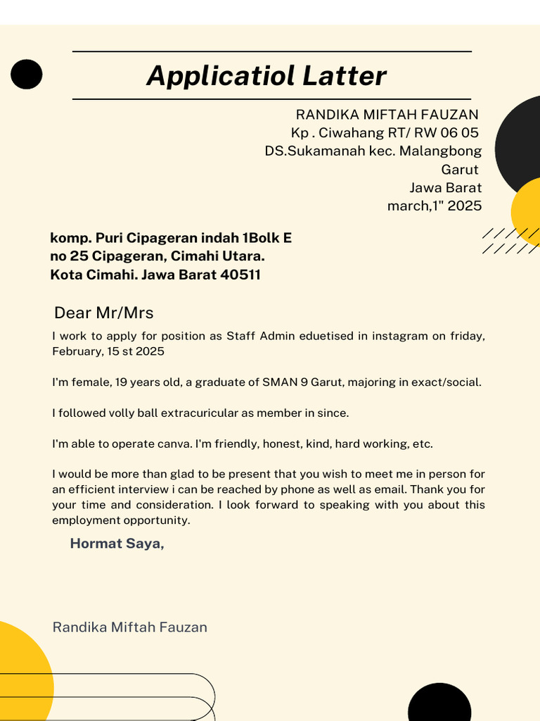 Kuning Simpel Surat Lamaran Pekerjaan A4 - 20250319 - 105551 - 0000 | PDF