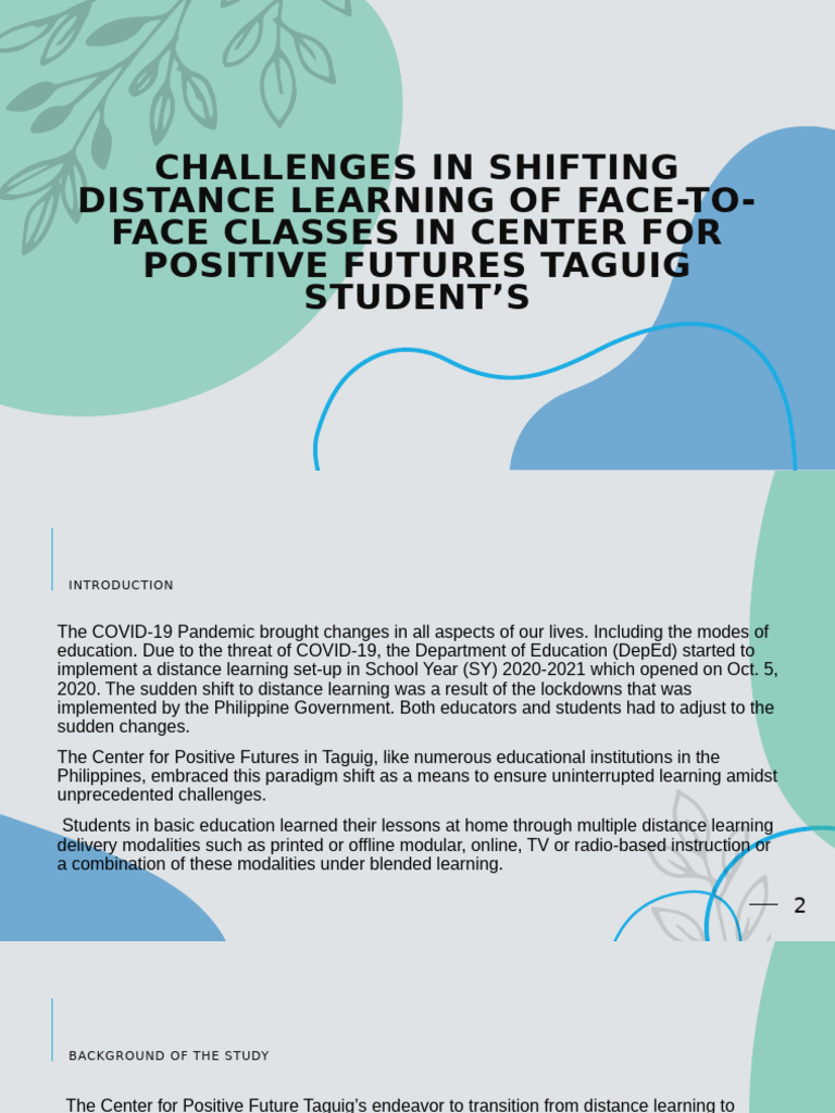 Challenges in Shifting Distance Learning of Face To Face Classes | PDF ...