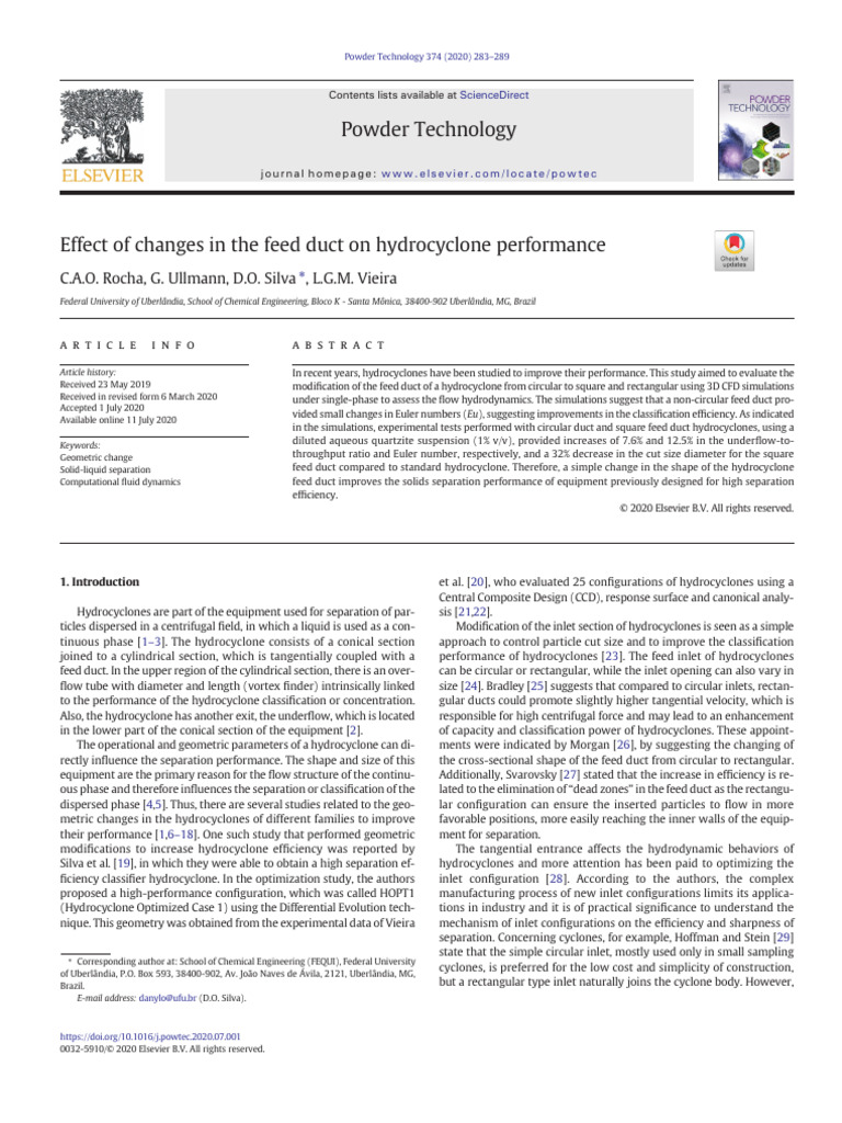Effect of Changes in The Feed Duct On Hydrocyclone Performance | PDF ...