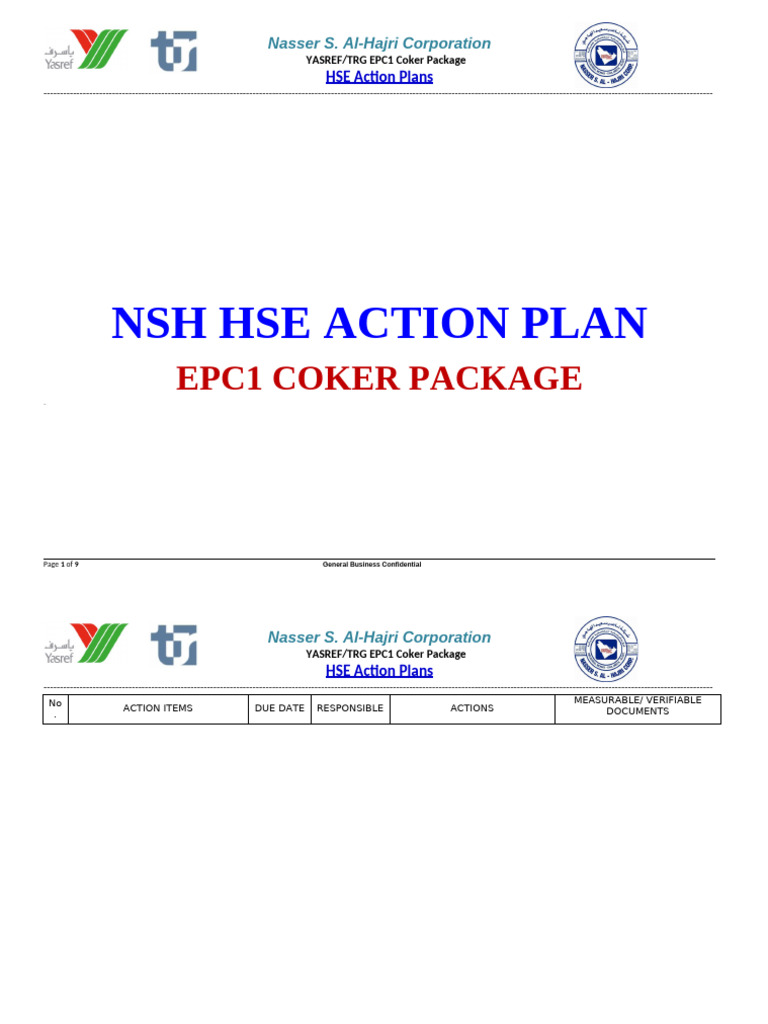 NSH YASREF HSE ACTION PLANS DEC 2012 UPDATED 1DEC2012 | PDF