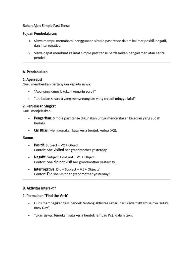 Pengajaran Simple Past Tense | PDF