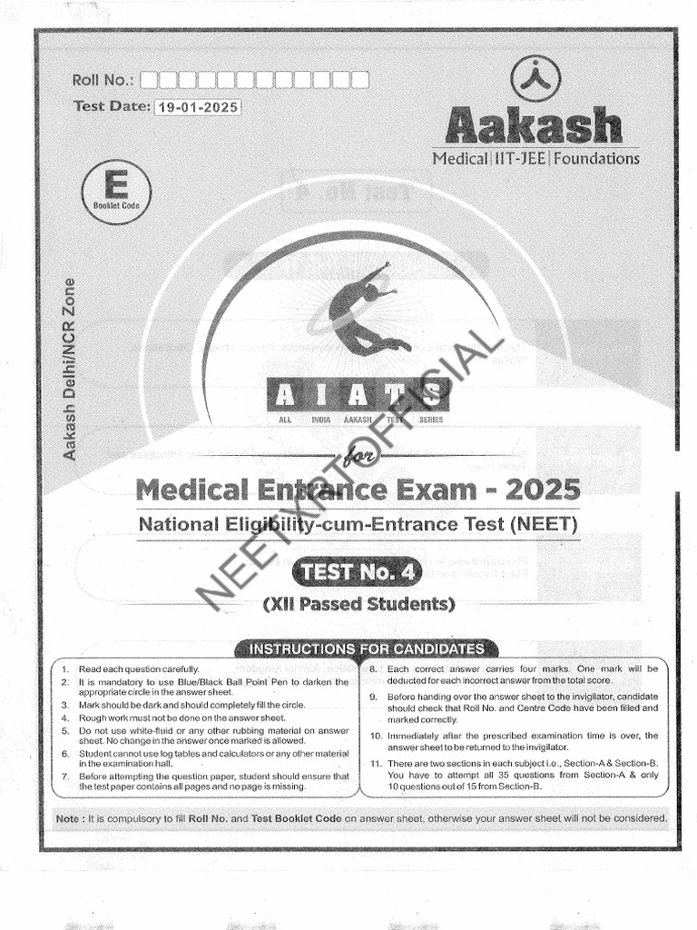 Aiats-04 - RM Xii+ - Code e - 19.01.2025 | PDF
