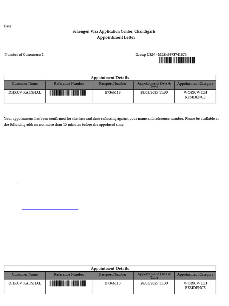 VFS-APPOINTMENT-LETTER Dhruv Kaushal (2) | PDF | Travel Visa