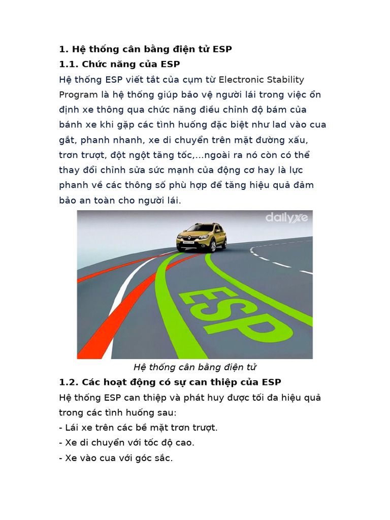 Electronic Stability Program: 1. Hệ thống cân bằng điện tử ESP 1.1 ...