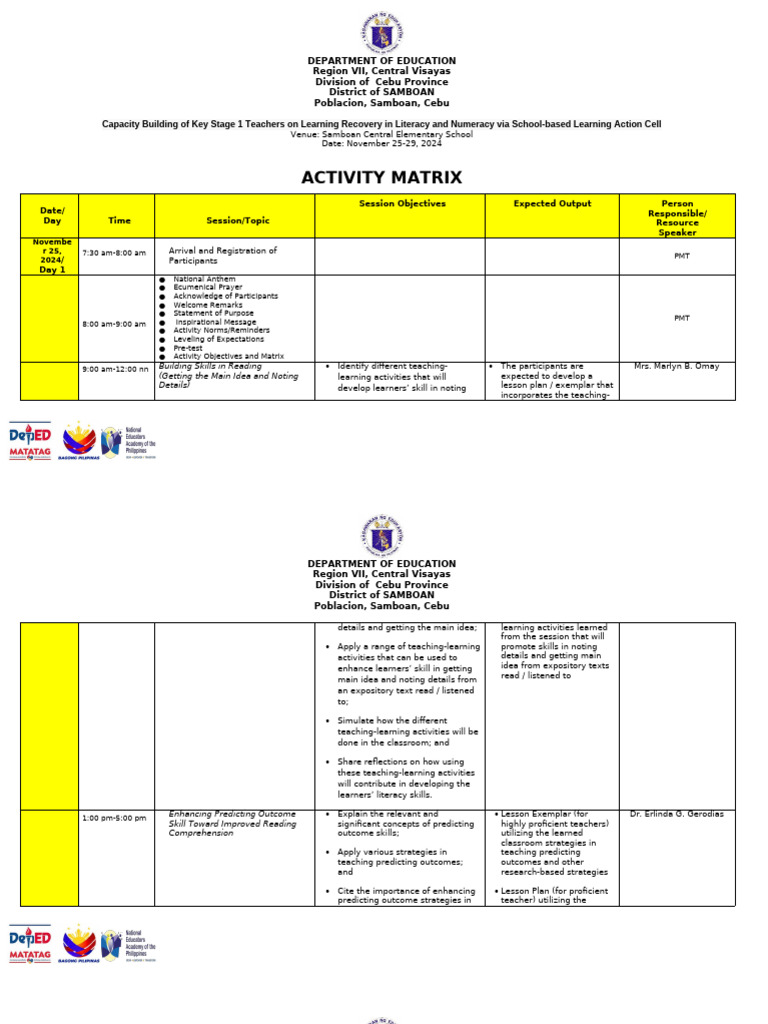 Teacher Training on Literacy & Numeracy | PDF | Lesson Plan | Reading ...