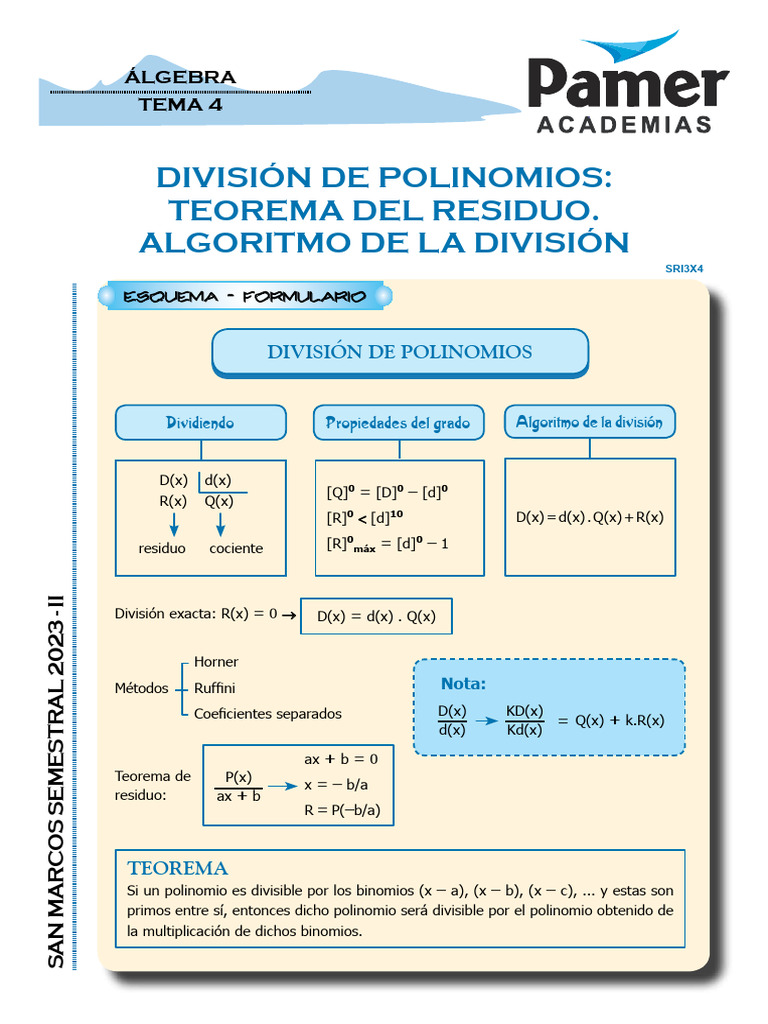 X - Sem4 - División de Polinomios Teorema Del Residuo | PDF | Ciencia computacional | Álgebra ...