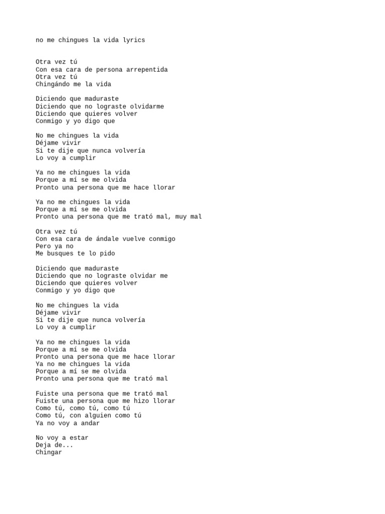 No Me Chingues La Vida Lyrics | PDF