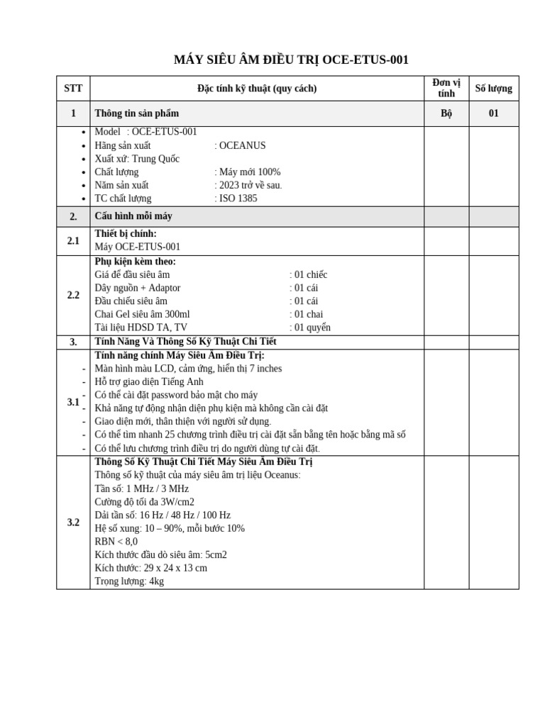 MÁY SIÊU ÂM ĐIỀU TRỊ OCE | PDF