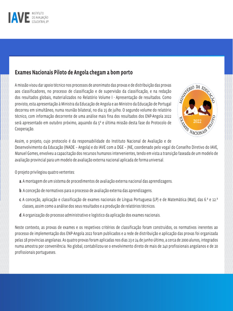 Resultados dos Exames Nacionais em Angola | PDF