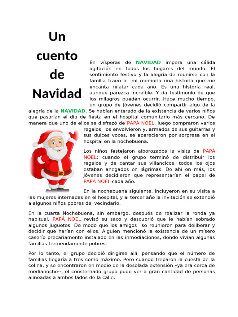 Cuento de Navidad: Un Milagro Real | PDF | Nochebuena | Papá Noel