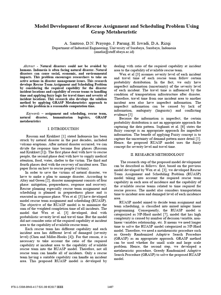Model Development of Rescue Assignment and Scheduling Problem Using Grasp Metaheuristic ...