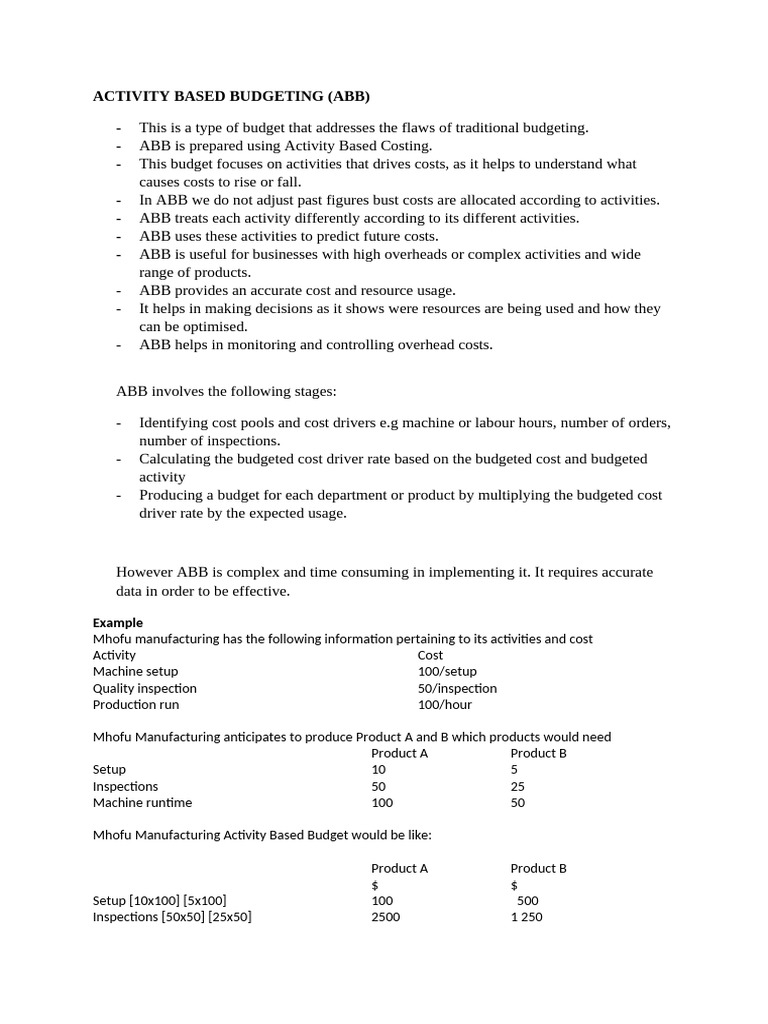 Activity Based Budgeting | PDF | Budget | Business