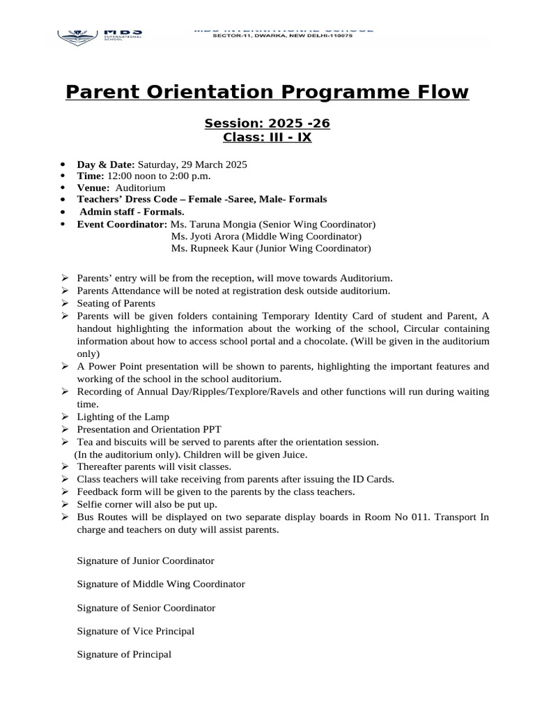 Parent Orientation - III - IX - 25-26 Program Flow | PDF